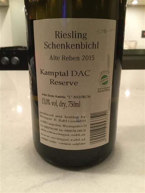 2015 Rabl Riesling Reserve Ried Schenkenbichl, Austria ...
