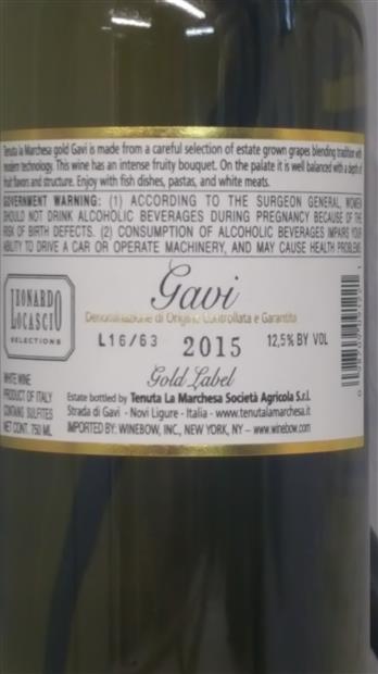 2015 Tenuta La Marchesa Gavi Gold Label, Italy, Piedmont, Gavi ...
