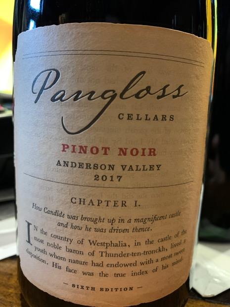 2017 Pangloss Pinot Noir, USA, California, North Coast, Anderson Valley ...