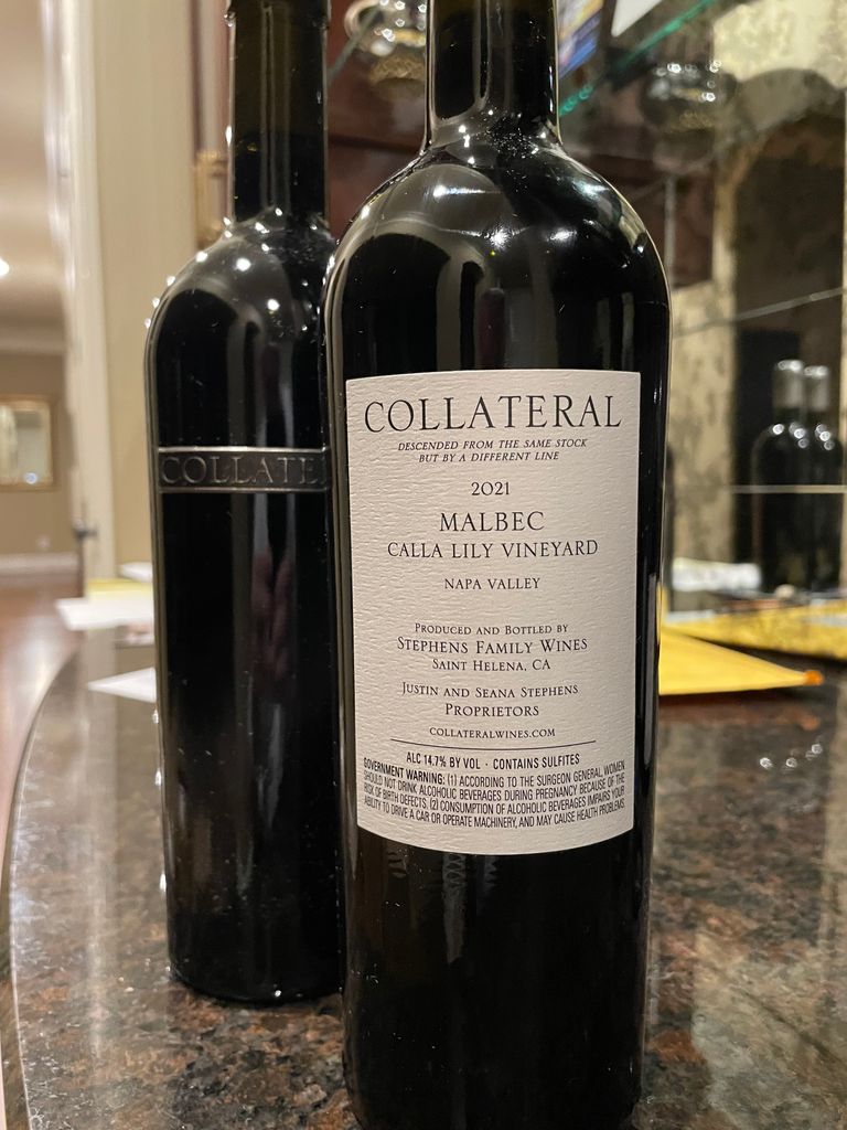 2021 D.R. Stephens Malbec Collateral Calla Lily Vineyard Napa Valley ...