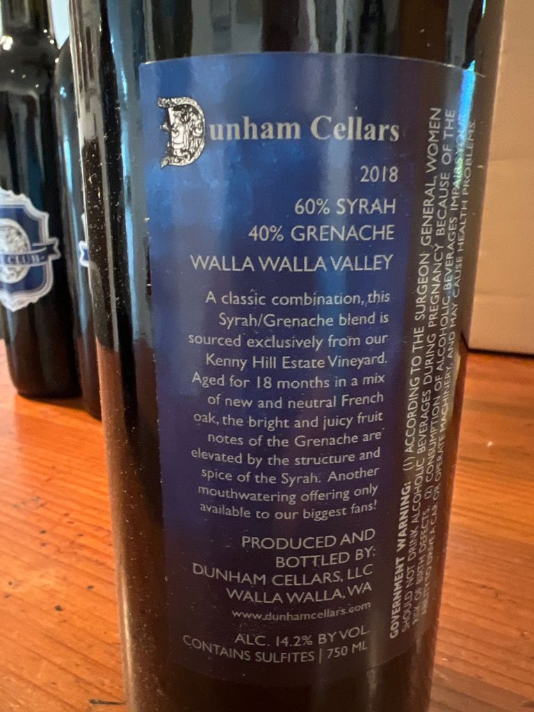 2013 Dunham Cellars Syrah Grenache Wine Club, USA, Washington, Columbia ...