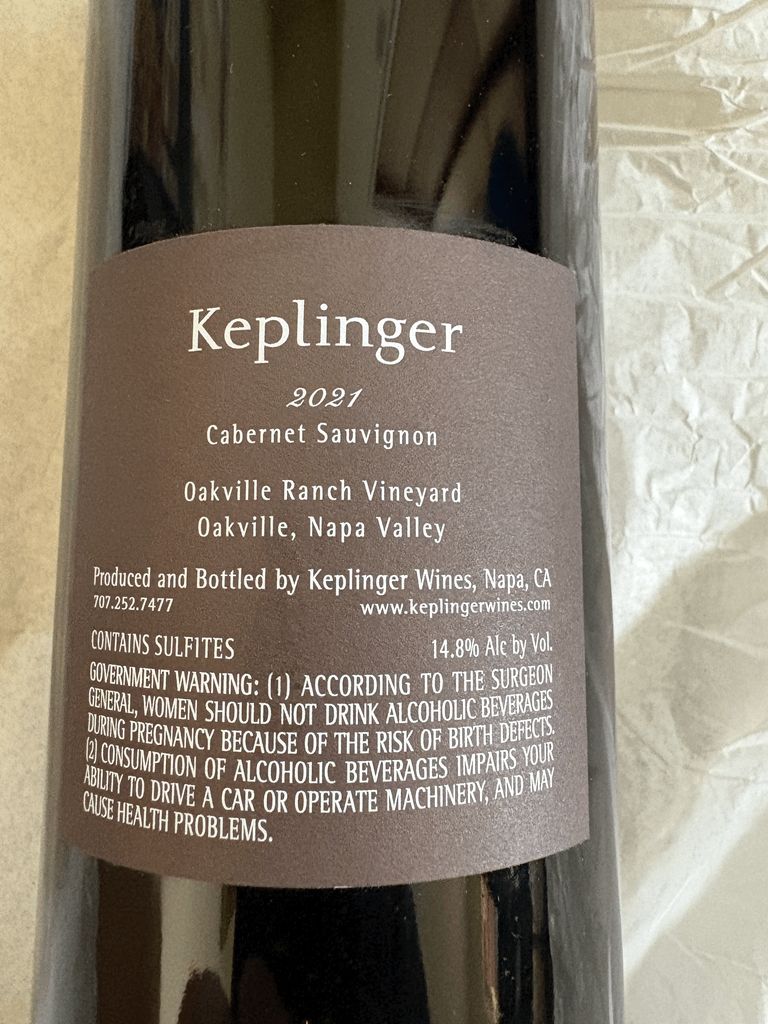 2022 Keplinger Cabernet Sauvignon Oakville Ranch Vineyard, USA ...