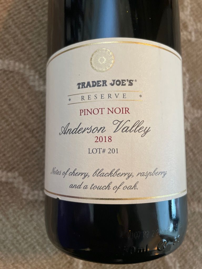 2018 Trader Joe's Pinot Noir Reserve Lot #201, USA, California, North ...