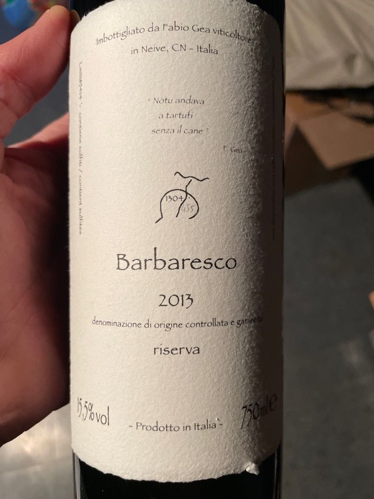 2013 Fabio Gea Barbaresco Riserva "Notu andava a tartufi senza il cane ...
