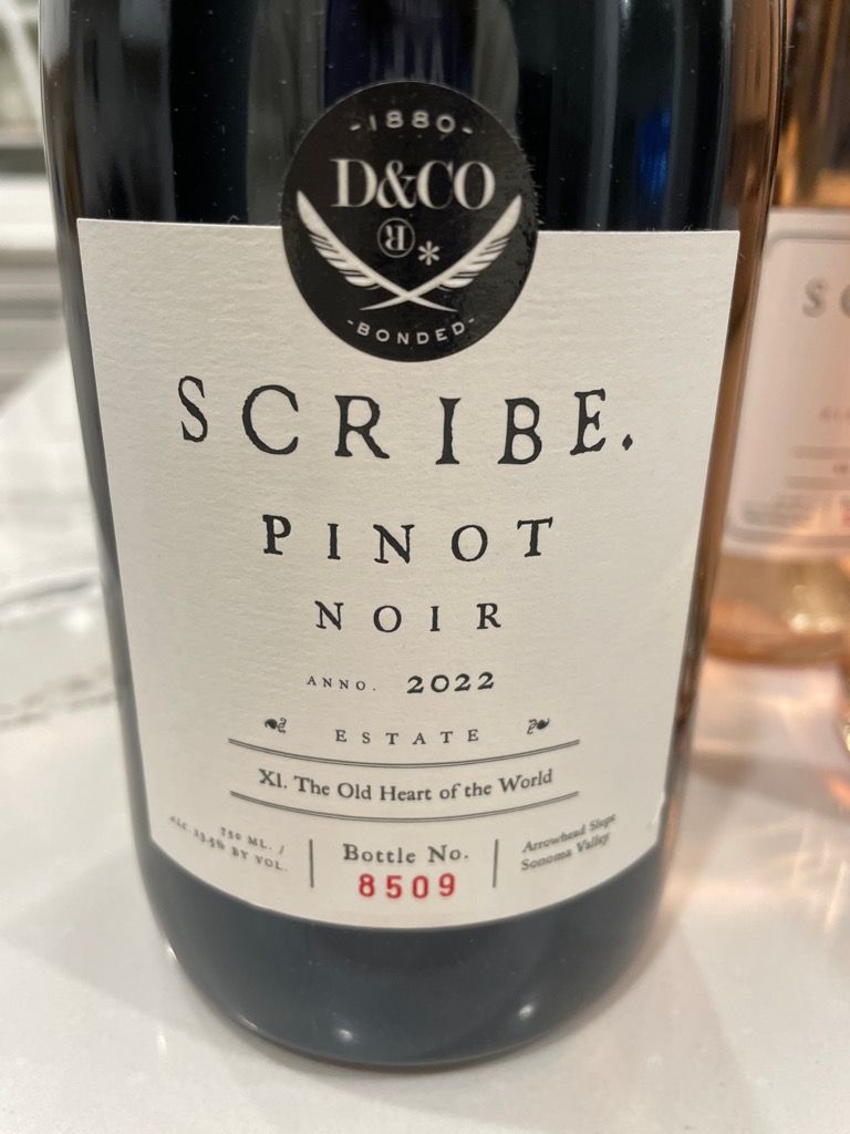 2022 Scribe Pinot Noir Estate Hillside Arrowhead Slope, USA, California ...