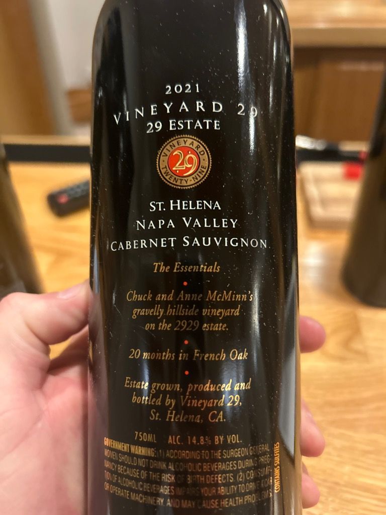 2021 Vineyard 29 Cabernet Sauvignon 29 Estate, USA, California, Napa ...