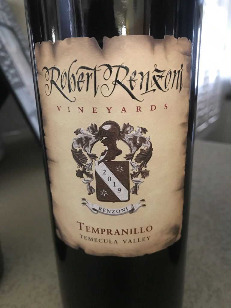 2019 Robert Renzoni Tempranillo, USA, California, South Coast, Temecula ...