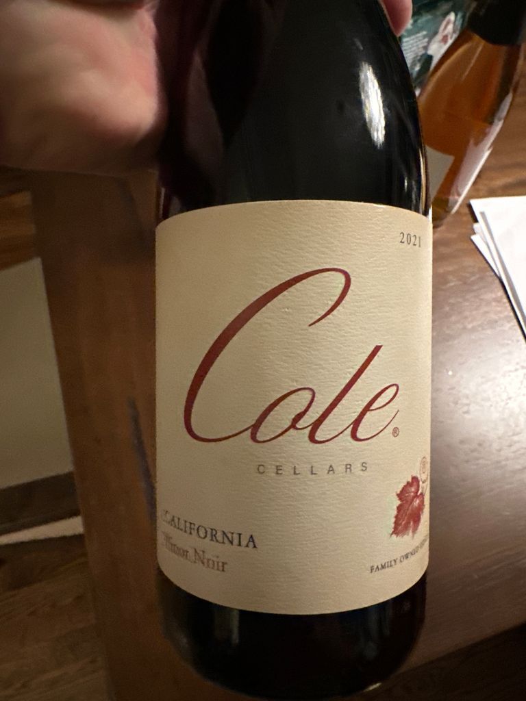 2021 Cole Cellars Pinot Noir, USA, California - CellarTracker