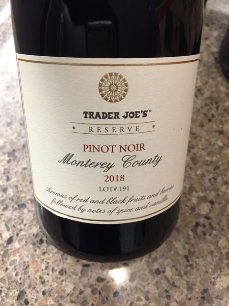 2018 Trader Joe's Pinot Noir Petit Reserve Monterey County, USA ...