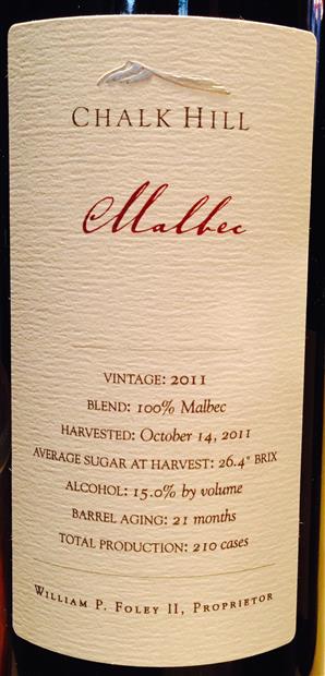 2011 Chalk Hill Malbec, USA, California, Sonoma County, Chalk Hill - CellarTracker