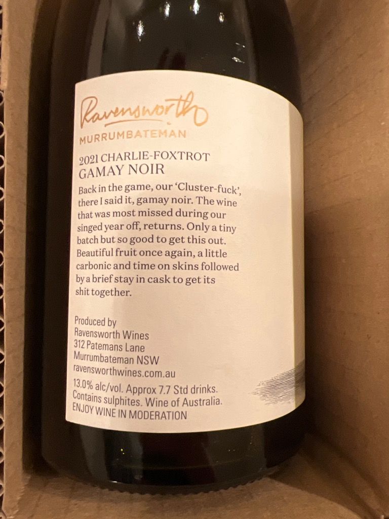 2022 Ravensworth Gamay Noir Charlie Foxtrot, Australia, New South Wales ...