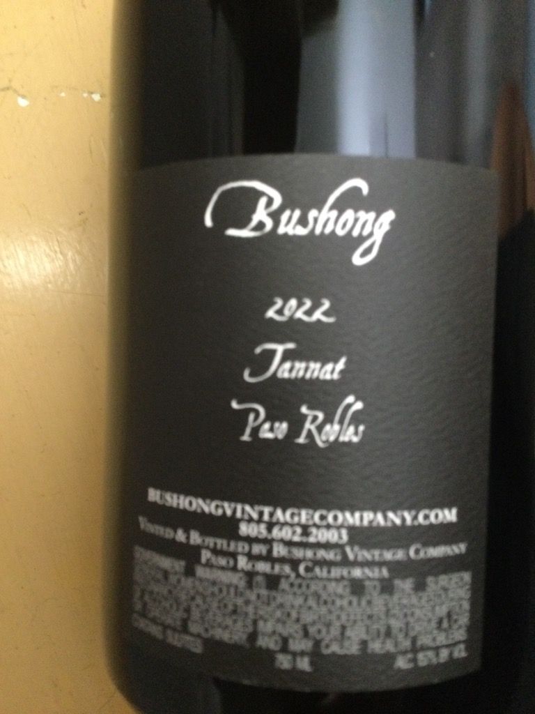 2023 Bushong Tannat, USA, California, Central Coast, Paso Robles ...