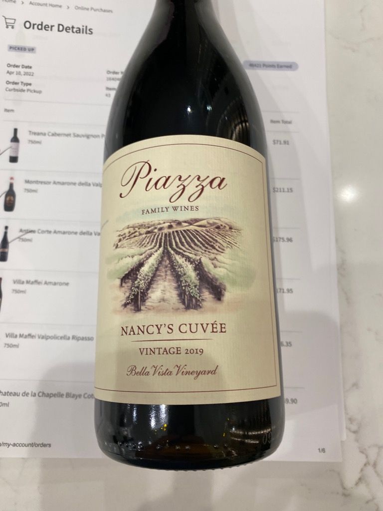 2019 Piazza Family Wines Nancy's Cuvee Bella Vista Vineyard, USA ...