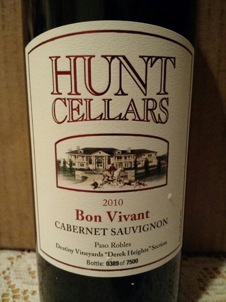 2009 Hunt Cellars Cabernet Sauvignon Bon Vivant Destiny Vineyards Derek ...