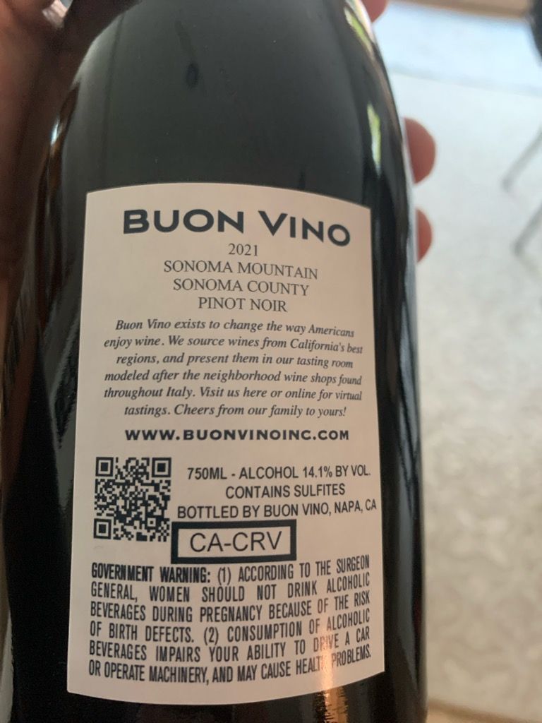 2022 Buon Vino Pinot Noir, USA, California, Sonoma County, Russian ...
