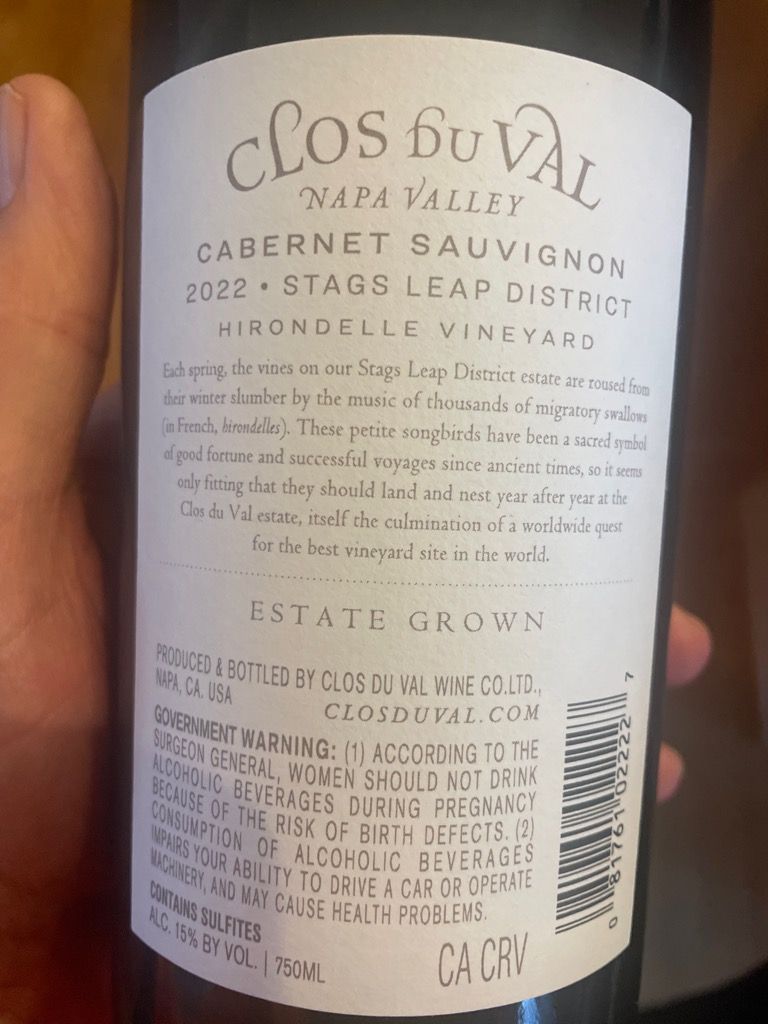 2022 Clos du Val Cabernet Sauvignon Estate Hirondelle Vineyard Stags ...