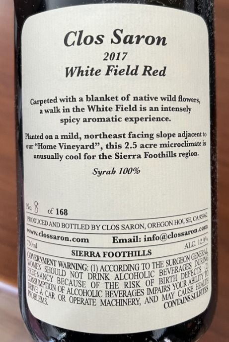 2017 Clos Saron White Field Red, USA, California, Sierra Foothills ...