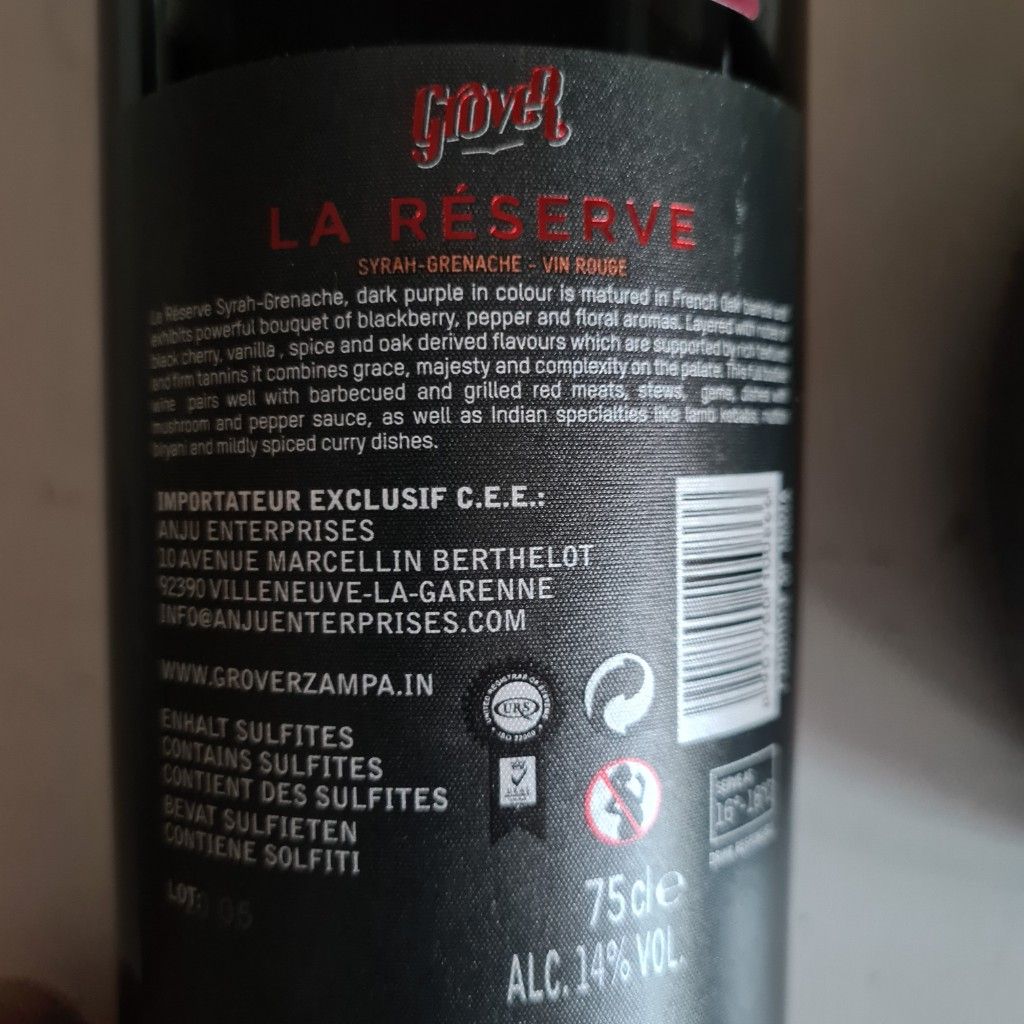 2021 Grover Zampa Syrah-Grenache La Réserve Nandi Hills, India ...