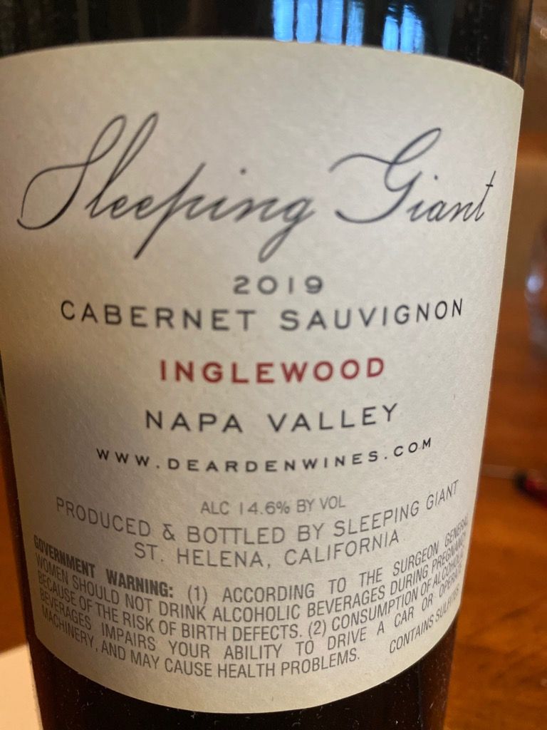 2019 Dearden Wines Cabernet Sauvignon Sleeping Giant Inglewood Vineyard ...