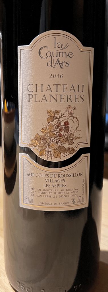 2016 Château Planères Côtes du Roussillon Rouge Coume d'Ars, France ...