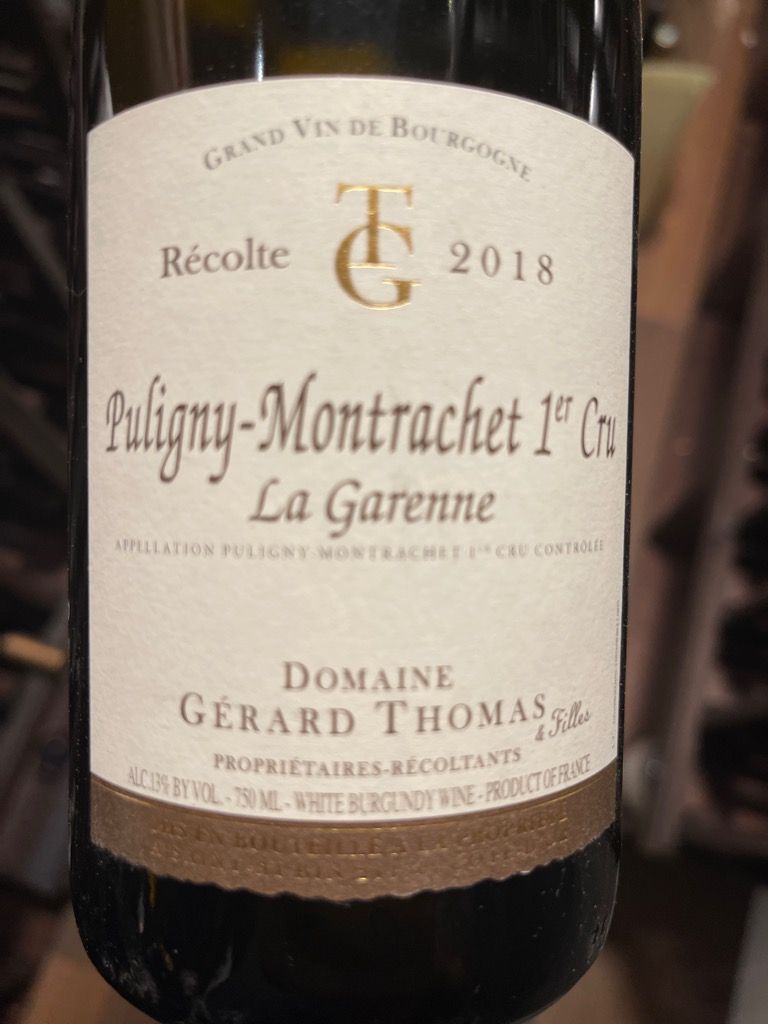 2018 Gerard Thomas Puligny-Montrachet 1er Cru La Garenne, France ...