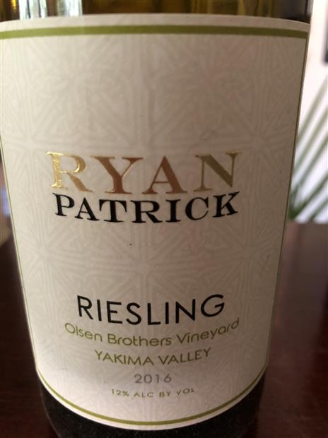 2016 Ryan Patrick Vineyards Riesling Ryan's Riesling, USA, Washington ...