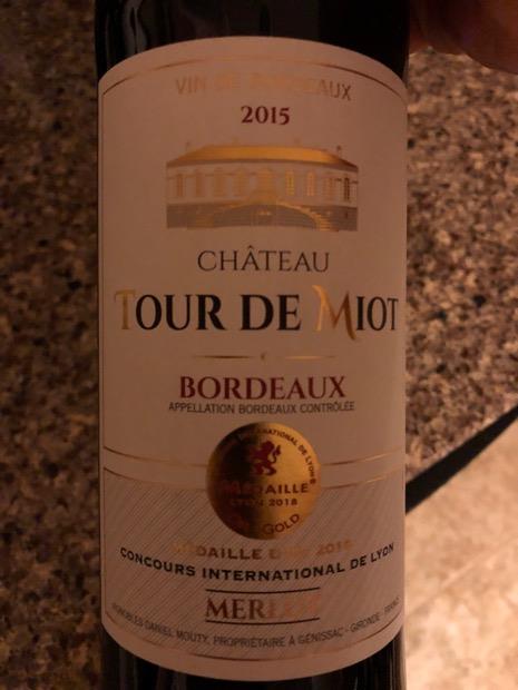 2015 Vignobles Daniel Mouty Tour De Miot, France, Bordeaux - CellarTracker