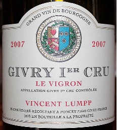 2007 Vincent Lumpp Givry 1er Cru Le Vigron, France, Burgundy, Côte ...