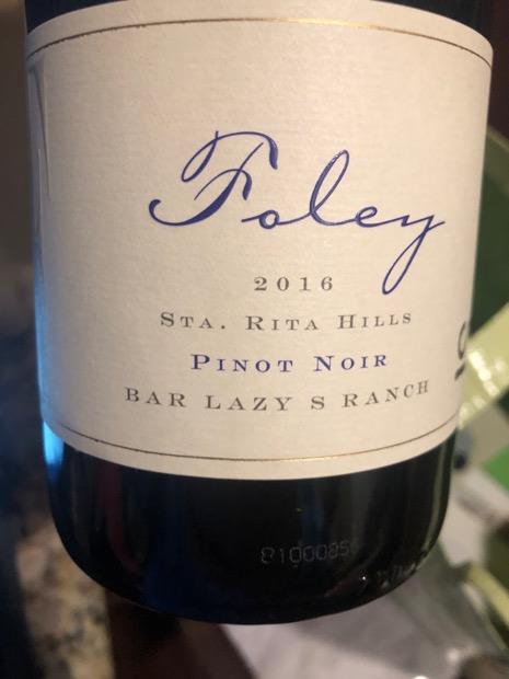 2016 Foley Estates Pinot Noir Bar Lazy S Ranch, USA, California ...