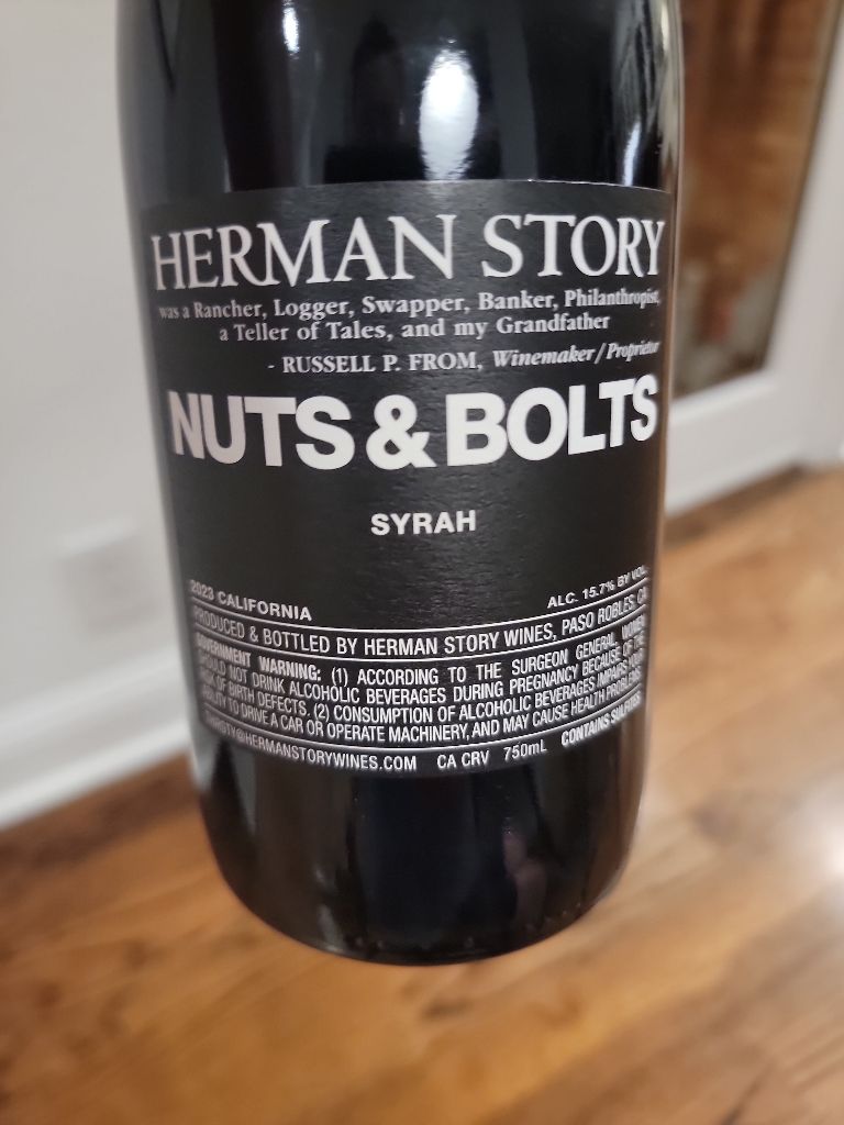 2023 Herman Story Syrah Nuts & Bolts, USA, California - CellarTracker
