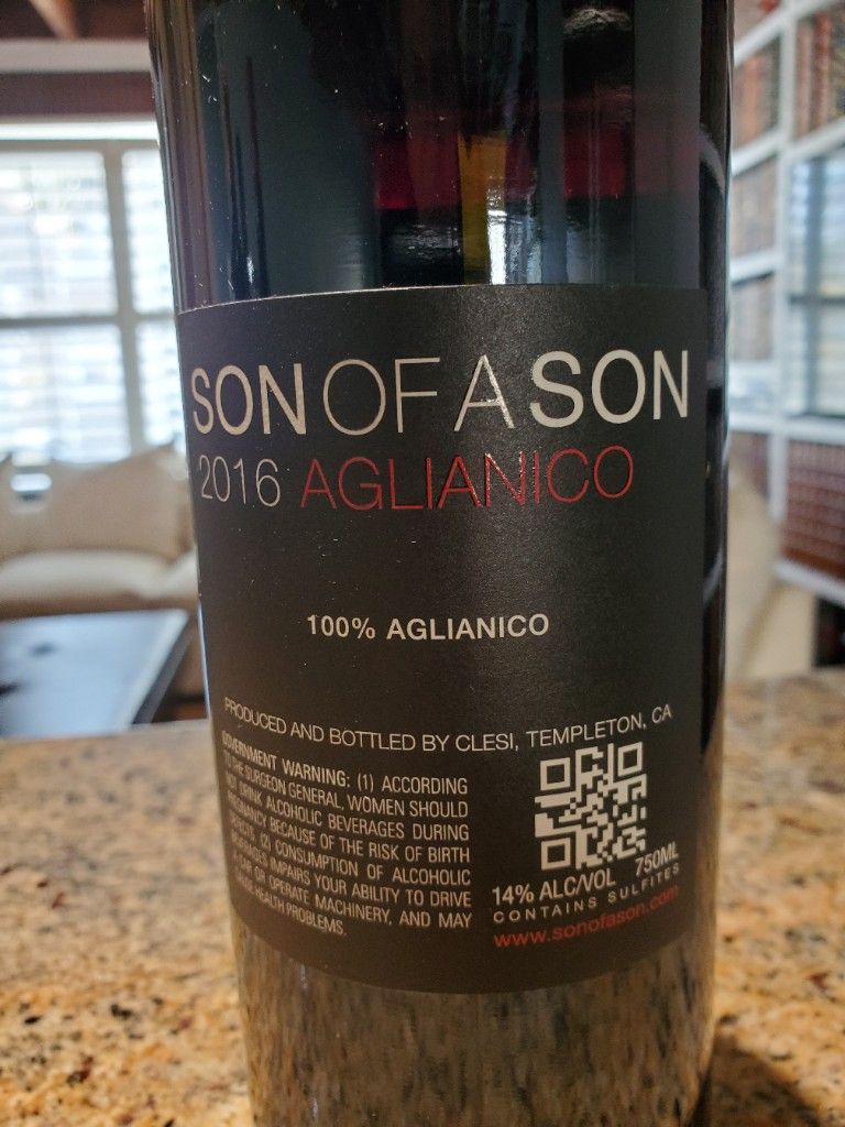 2016 Clesi Aglianico, USA, California, Central Coast, Paso Robles ...
