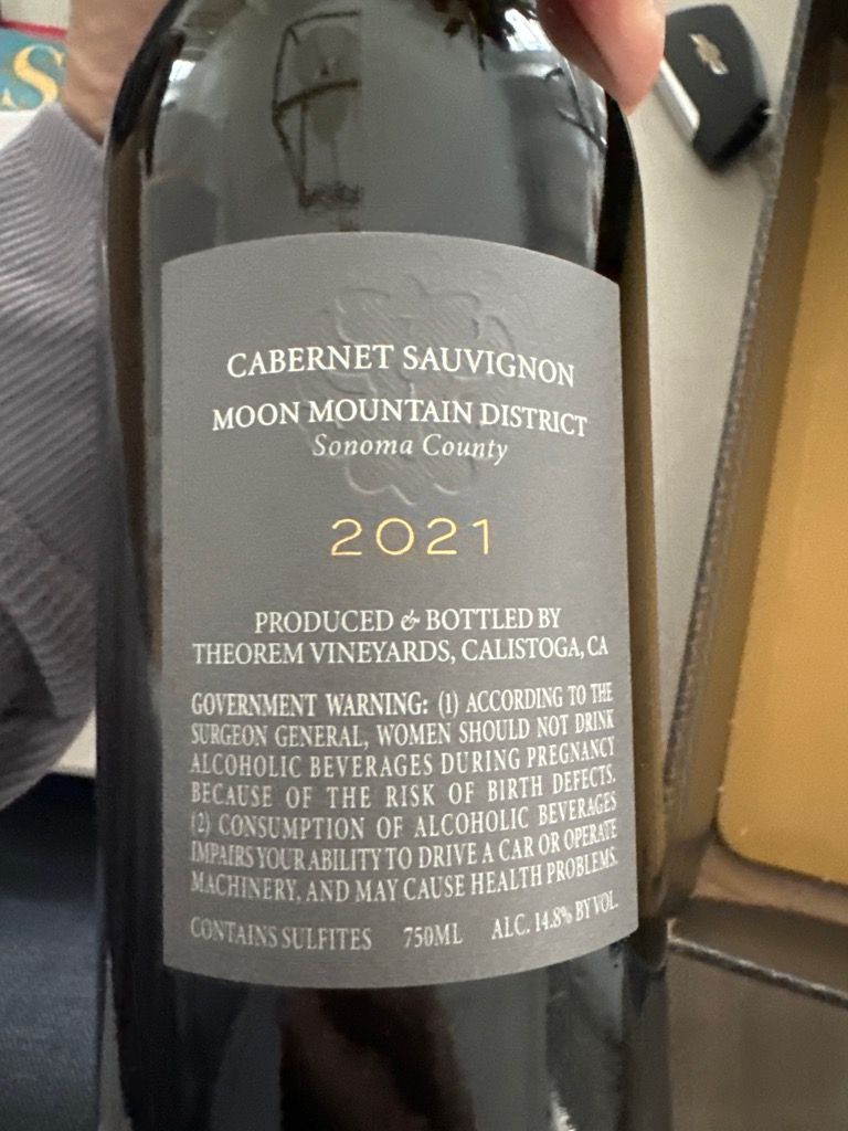 2021 Theorem Vineyards Cabernet Sauvignon Moon Mountain, USA ...