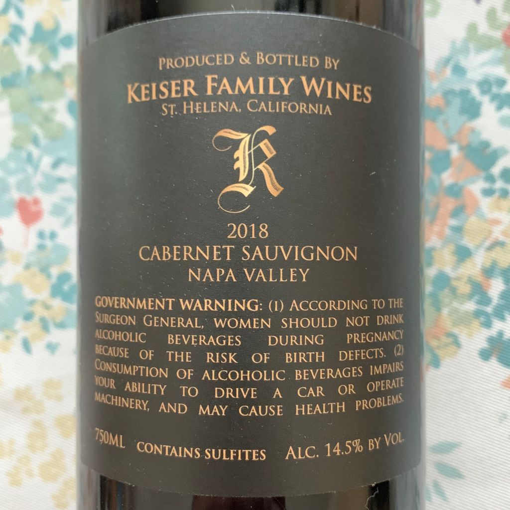 2018 Keiser Family Wines Cabernet Sauvignon, USA, California, Napa ...