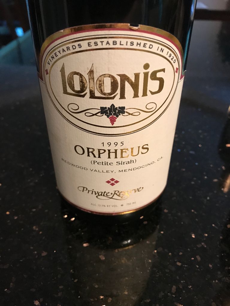 1995 Lolonis Winery Petite Sirah Orphéus Heritage Vineyards, USA ...