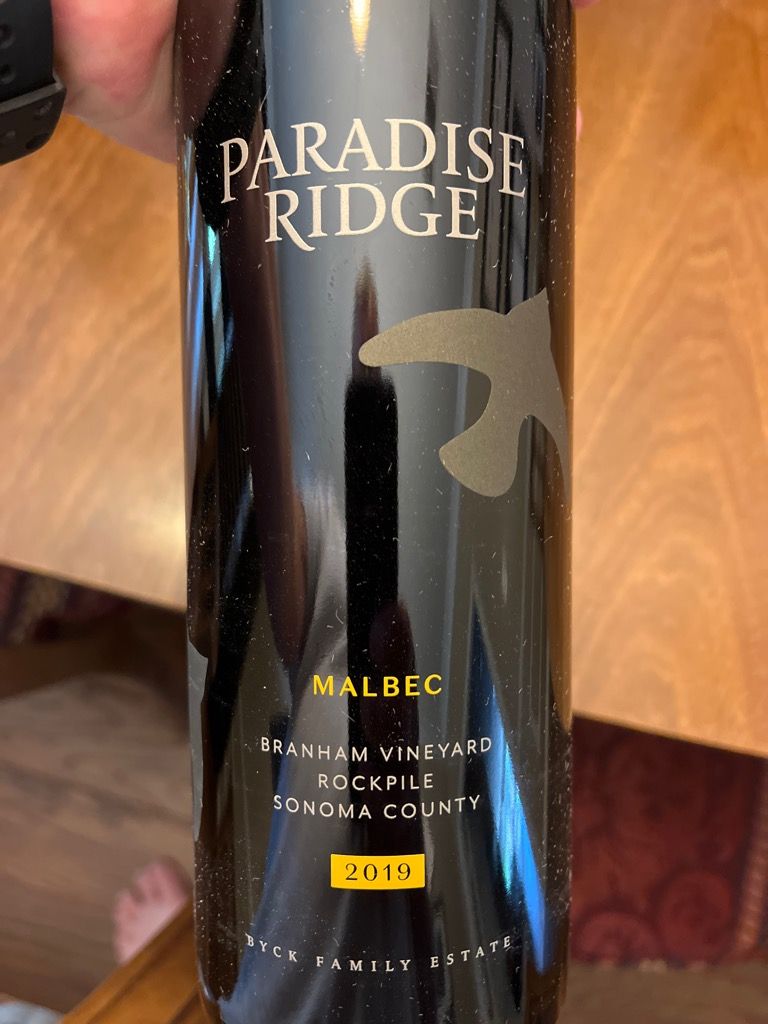 2019 Paradise Ridge Malbec Branham Vineyard, USA, California, Sonoma ...