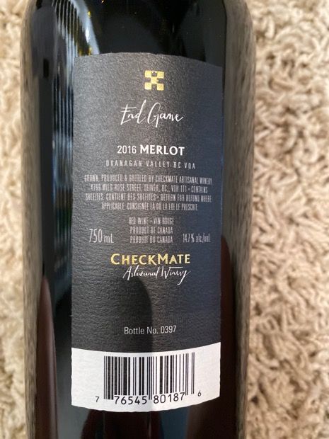 2016 Checkmate Artisanal Winery Merlot End Game, Canada, British ...