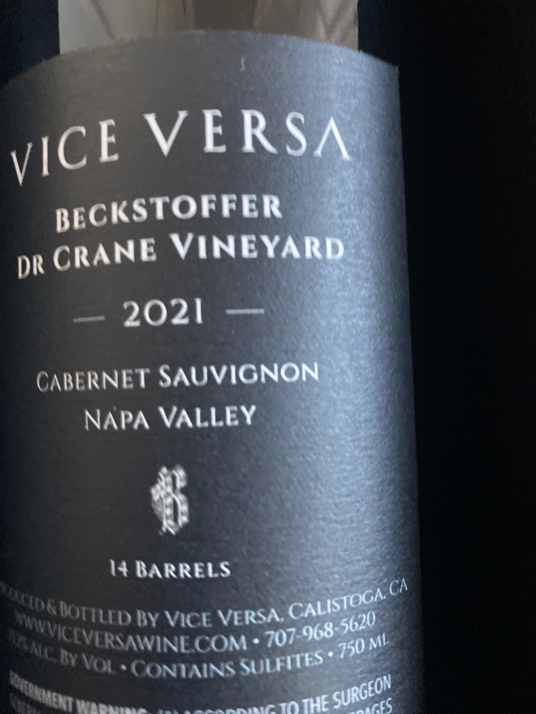2022 Vice Versa Cabernet Sauvignon Beckstoffer Dr. Crane Vineyard, USA ...