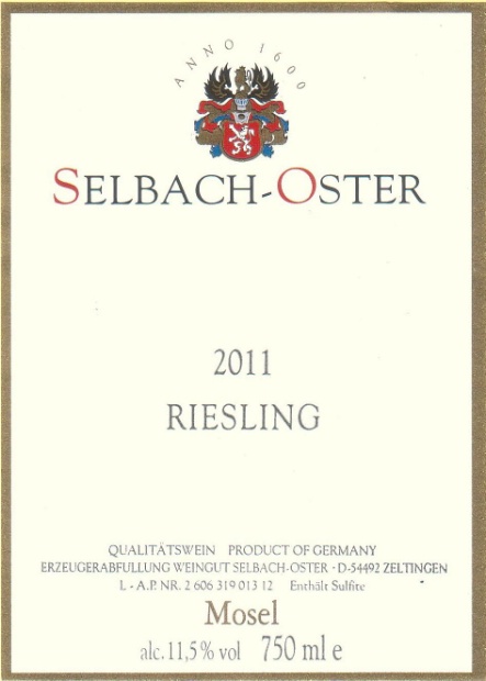 2012 Selbach-Oster Riesling feinherb, Germany, Mosel Saar Ruwer ...