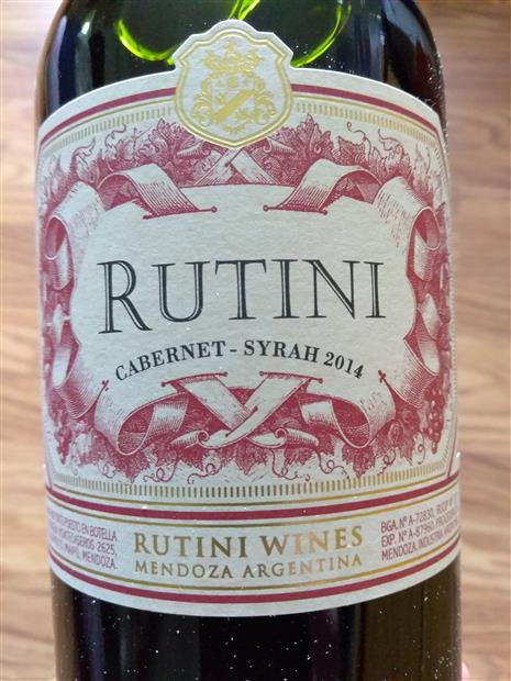 2015 Rutini Cabernet Sauvignon - Syrah, Argentina, Mendoza, Valle de ...