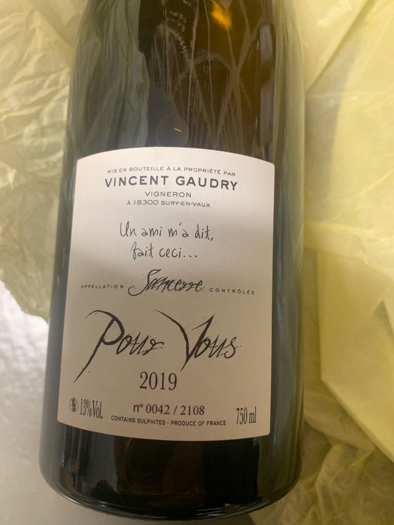2019 Vincent Gaudry Sancerre "Pour Vous", France, Loire Valley, Upper ...