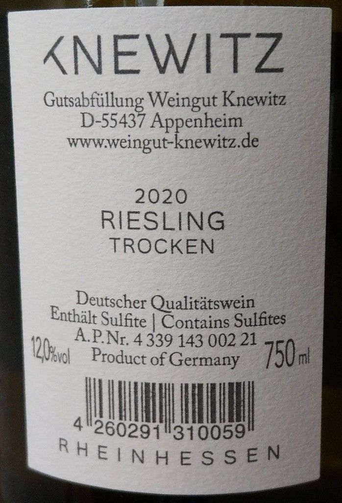 2022 Weingut Knewitz Riesling trocken, Germany, Rheinhessen - CellarTracker