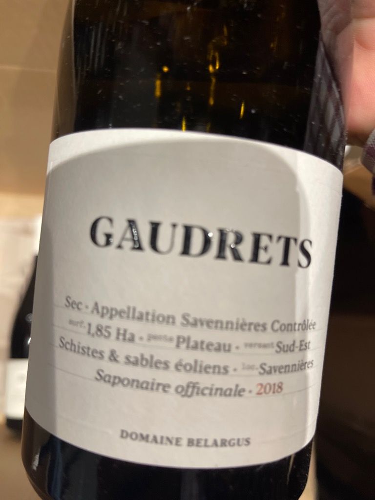 2018 Domaine Belargus Savennières Gaudrets, France, Loire Valley, Anjou ...
