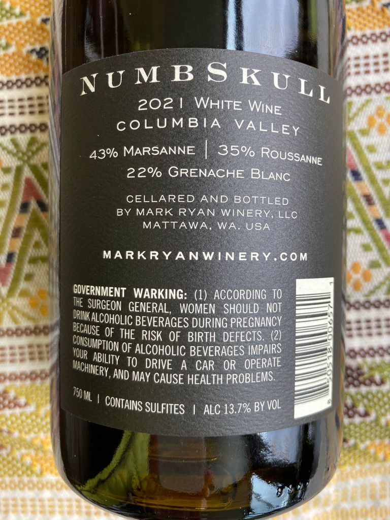 2021 Mark Ryan Numbskull White Wine, USA, Washington, Columbia Valley - CellarTracker