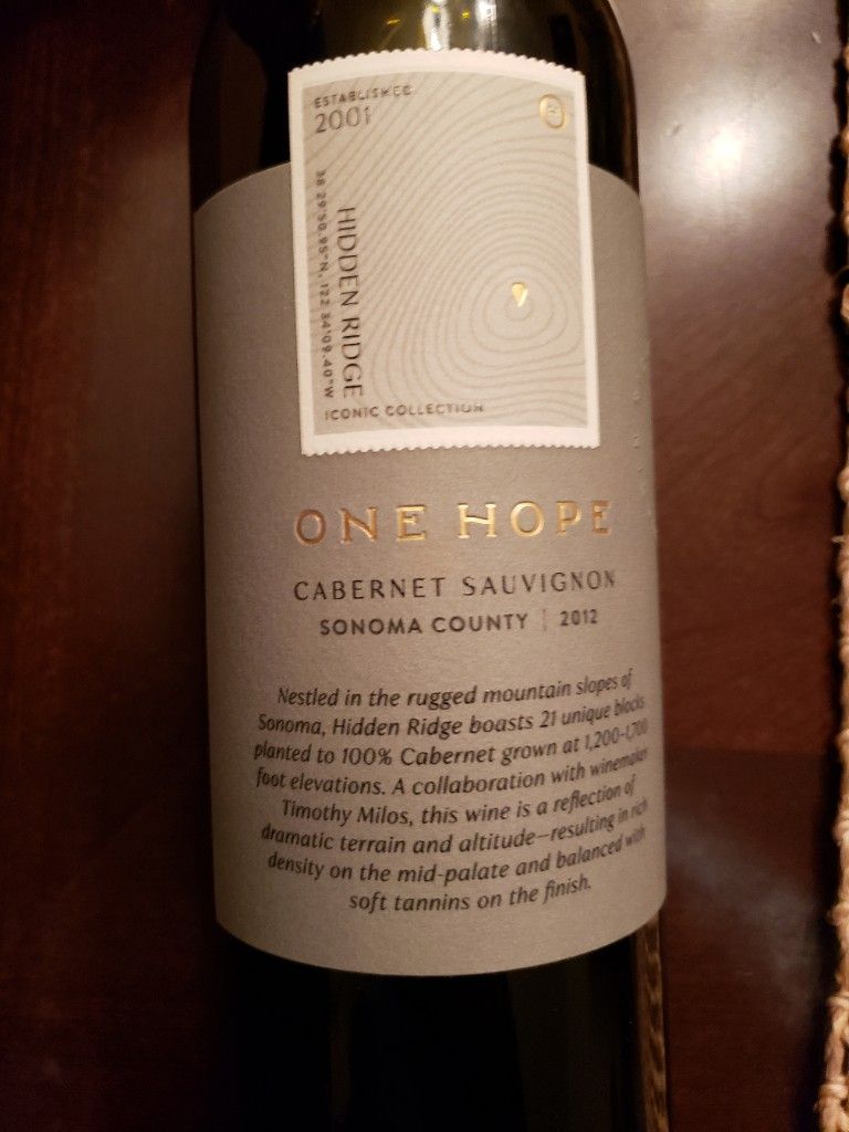 2018 One Hope Cabernet Sauvignon, USA, California, Sonoma County ...