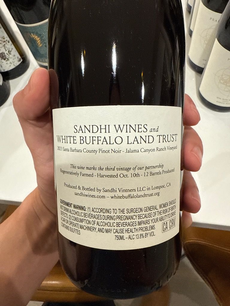 2023 Sandhi Wines Pinot Noir White Buffalo Land Trust, USA, California ...