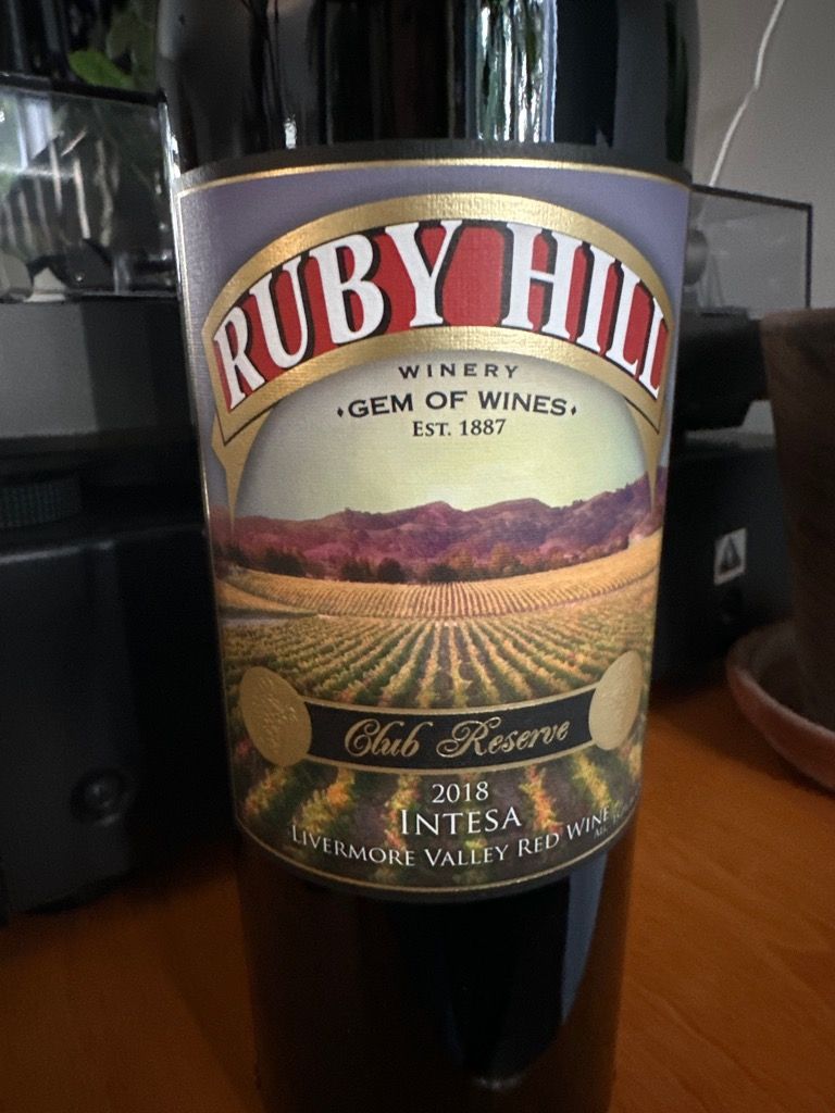 2018 Ruby Hill Winery Reserve Intesa, USA, California, San Francisco ...