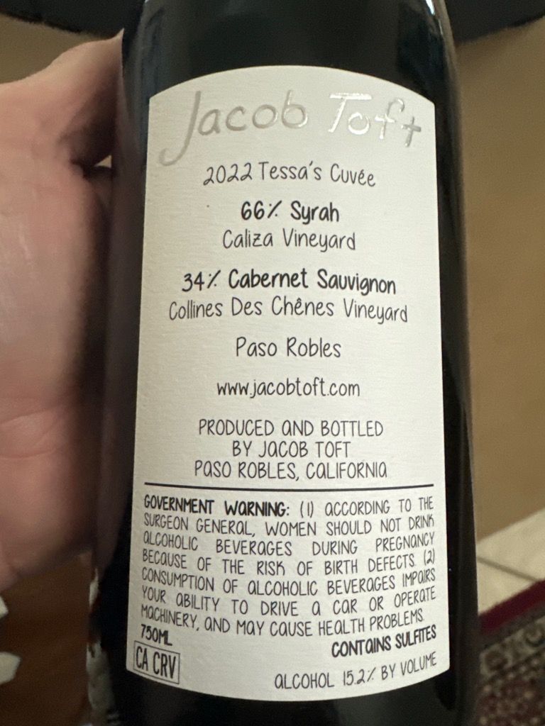 2022 Jacob Toft Tessa's Cuvee, USA, California, Central Coast, Paso ...