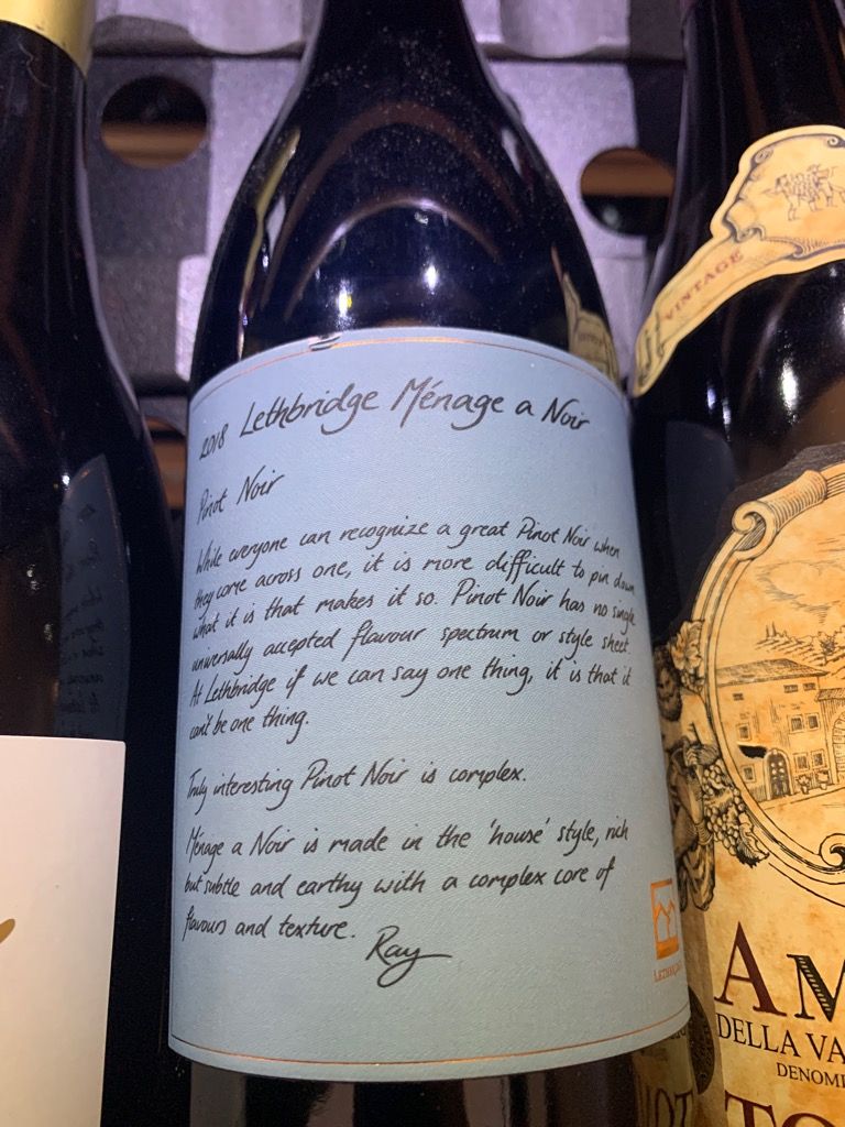 2017 Lethbridge Wines Pinot Noir Menage a Noir, Australia, Victoria ...