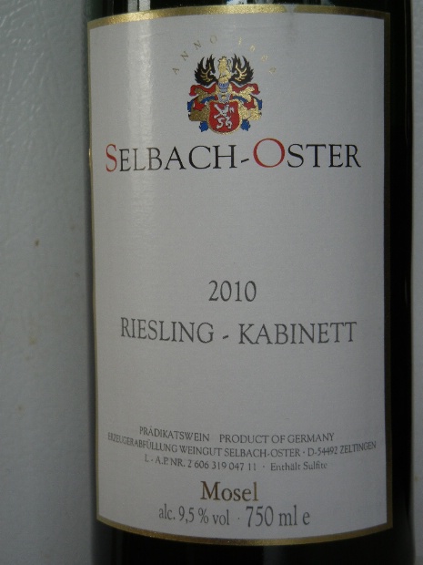 2010 Selbach-Oster Riesling Kabinett, Germany, Mosel Saar Ruwer ...