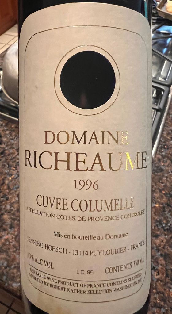 1996 Domaine Richeaume Cuvée Columelle, France, Provence, Côtes de ...